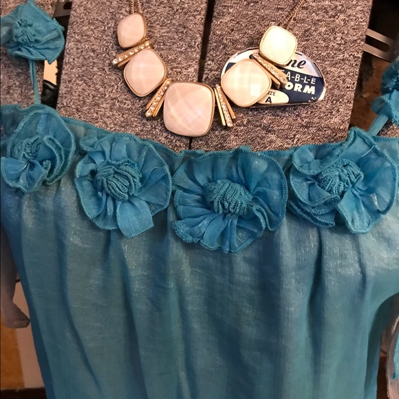 Tops | Aqua Colored Summer Off The Shoulder Top Size Sm | Poshmark