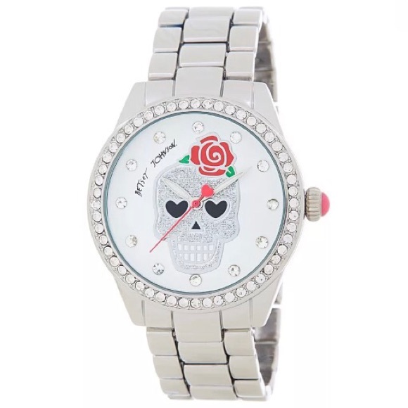 Betsey Johnson | Accessories | Betsey Johnson Silver Skull Sparkle Red ...