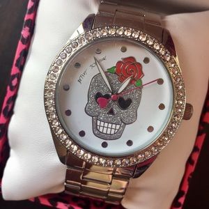 Betsey Johnson | Accessories | Betsey Johnson Silver Skull Sparkle Red ...