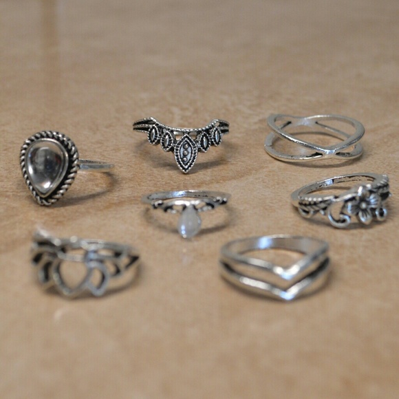 Jewelry | Brand New Set Of 7 Bohemian Hippie Silver Rings | Poshmark