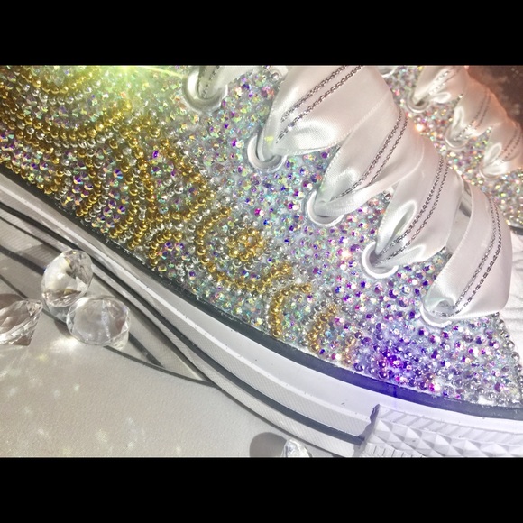 Converse | Shoes | Custom Curve Design Bling Converse Made To Order ...