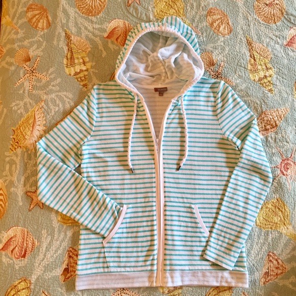 Talbots | Jackets & Coats | Talbots Aqua And White Striped Hoodie ...