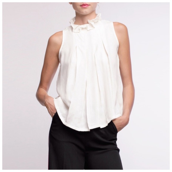 Tops | White Gathered Ruffle Neck Pleated Top D4 | Poshmark