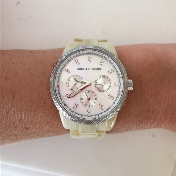 Michael Kors | Accessories | Michael Kors White Tortoise Shell Watch ...