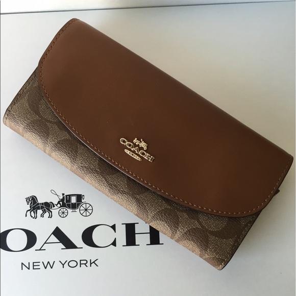 Bags | Coach Slim Envelope Wallet In Signature Khaki | Poshmark