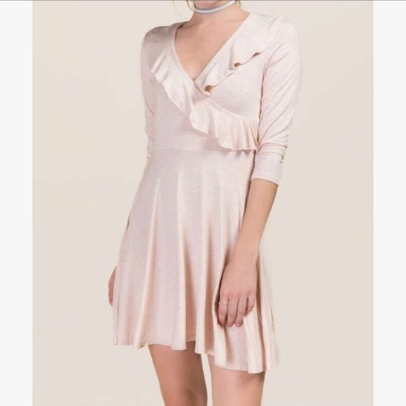 Dresses | Light Pink Ruffle Wrap Midi Half Sleeve Dress | Poshmark