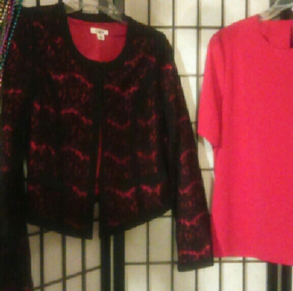 Cato | Jackets & Coats | Euc Cato Black Lace Jacket With Matching Red ...