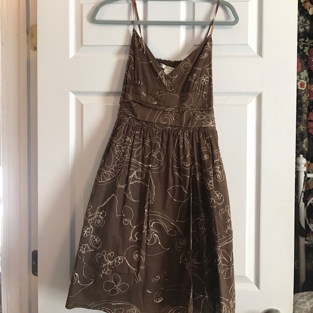 Brown Cotton Dress With Ivory Floral Design - Gem