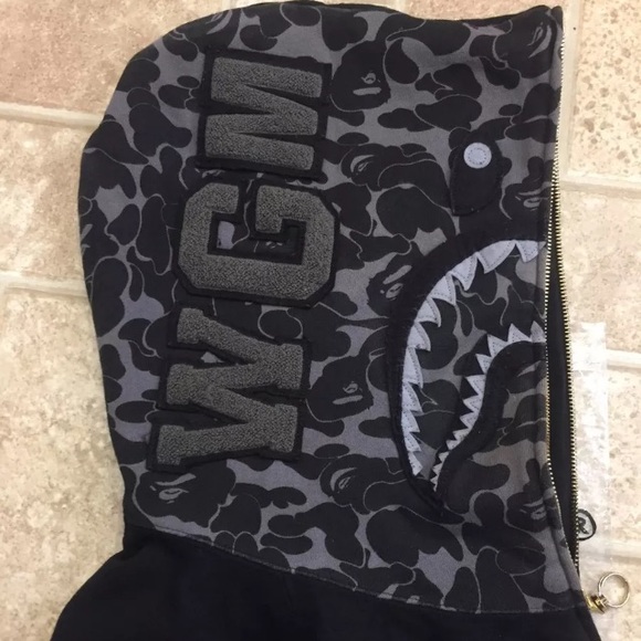 Bape | Sweaters | A Bathing Ape Shark Hoodie Bape X Jam Grey Camo ...