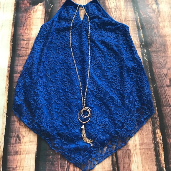Boutique | Tops | Beautiful Cobalt Blue High Neck Lace Tank Top | Poshmark