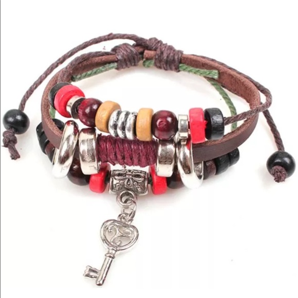 Jewelry | 525 Leather Beaded Key Charm Bracelet Adjustable | Poshmark