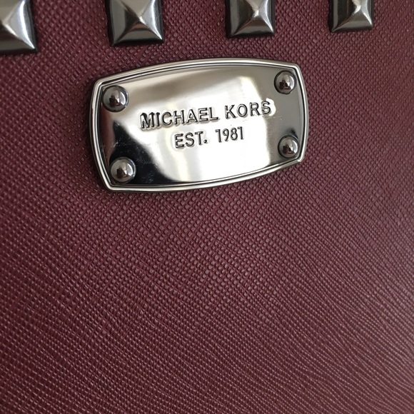 Michael Kors | Bags | Michael Kors Merlot Saffiano Studd Zip Clutch Nwt ...