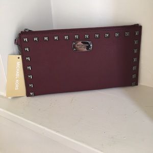 Michael Kors | Bags | Michael Kors Merlot Saffiano Studd Zip Clutch Nwt ...