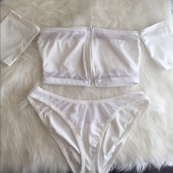 Swim | Sexy White Off Shoulder Tube Top Mesh Swimsuit | Poshmark