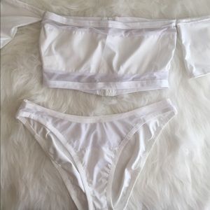 Swim | Sexy White Off Shoulder Tube Top Mesh Swimsuit | Poshmark