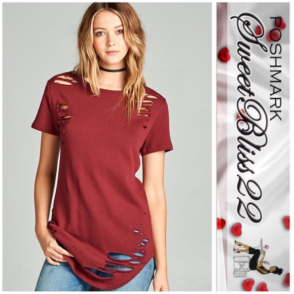 Tops | Wine Distressed Top | Poshmark