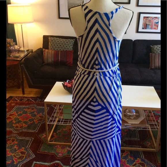 LOFT | Dresses | Loft Blue And White Petite Maxi | Poshmark