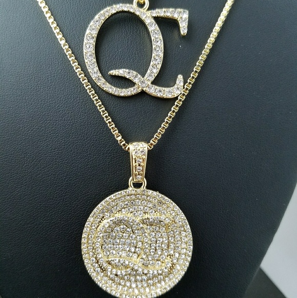 Accessories | Quavo Style 14k Gold Plated Cz Qc Pendant Necklace | Poshmark