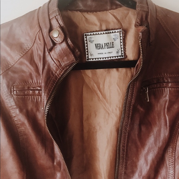 Vera Pelle | Jackets & Coats | Vera Pelle Brown Italian Leather Moto ...