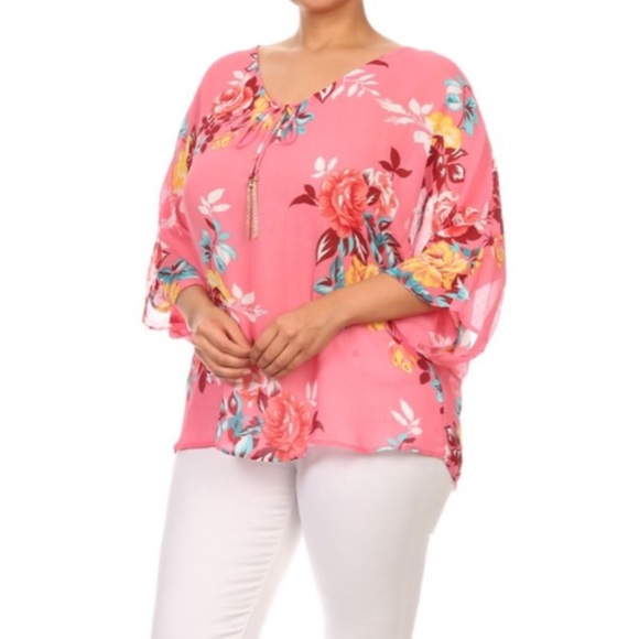 Tops | Pink Floral Plus Size Top | Poshmark