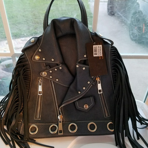 COWGIRL Trendy | Bags | New Faux Leather Motorcycle Jacket Fringe Purse ...