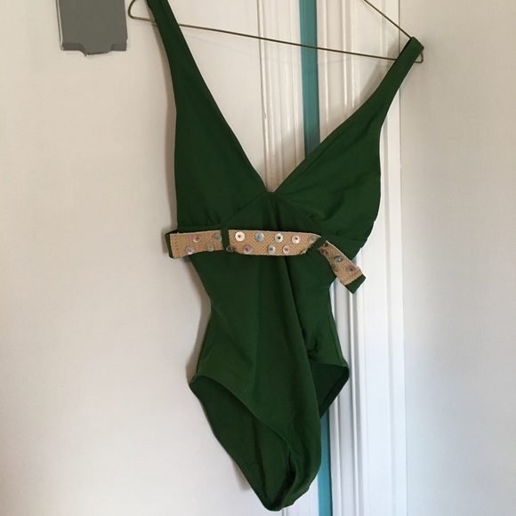 Swim | One Piece Green Swim Suit With Beaded Belt | Poshmark
