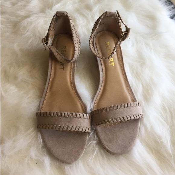 Report | Shoes | Report Miriam Taupe Low Wedge Heel Sandals | Poshmark