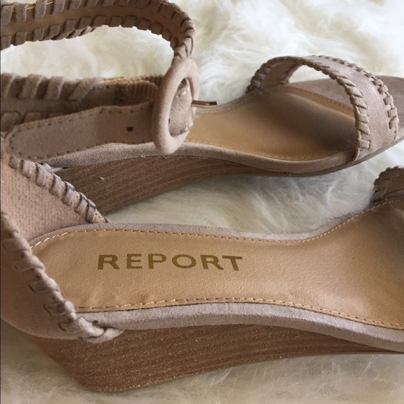 Report | Shoes | Report Miriam Taupe Low Wedge Heel Sandals | Poshmark