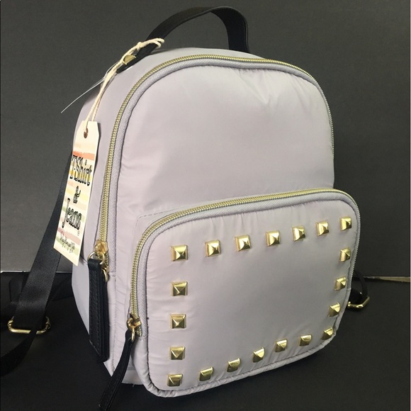 tshirt & jeans | Bags | Grey Gold Studded Backpack Purse Black Straps ...