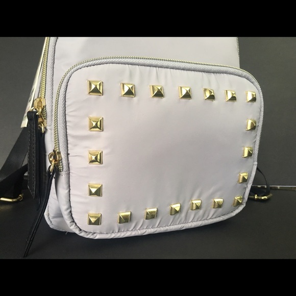 tshirt & jeans | Bags | Grey Gold Studded Backpack Purse Black Straps ...