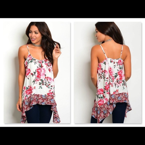 Tops | Boho Chic Pink Red Floral Summer Tank Top | Poshmark