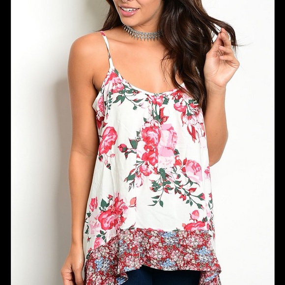 Tops | Boho Chic Pink Red Floral Summer Tank Top | Poshmark