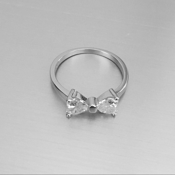 Jewelry | Sterling Silver Bow Cz Heart Ring Silver Rings Bows Love ...