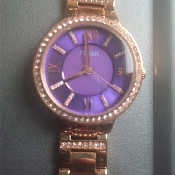 Fossil | Accessories | Rose Gold Fossil Watch With Purple Face | Poshmark