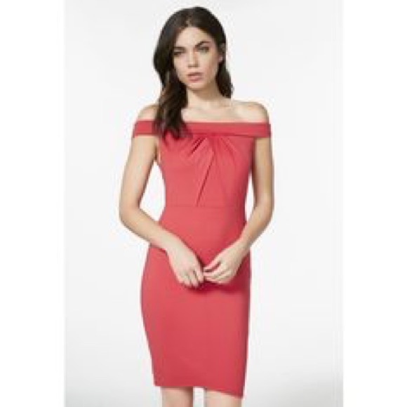 JustFab | Dresses | Coral Almost Red Off Shoulder Dress From Justfab ...