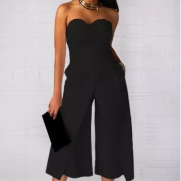 Pants & Jumpsuits | Sleek Bodycon Strapless Wide Leg Fitted Top Romper ...
