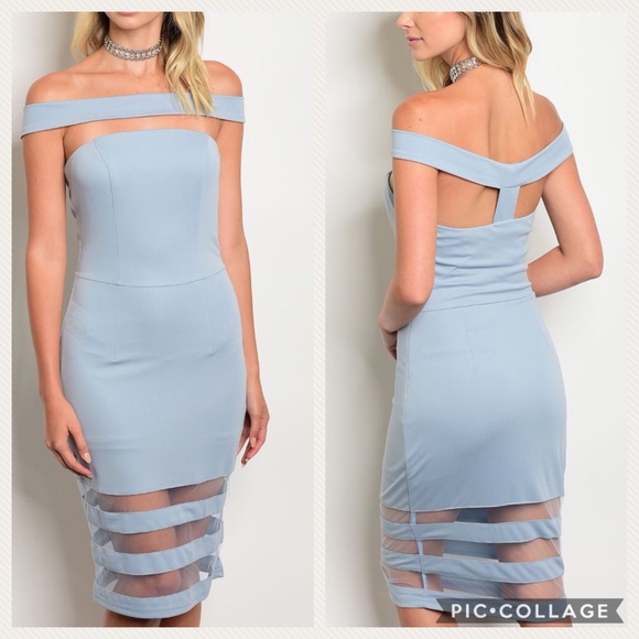 Trend Brokers Boutique | Dresses | Chic Pale Blue Off Shoulder Sheer ...