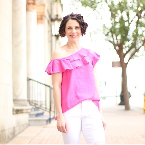 Tops | Nwt Hot Pink One Shoulder Ruffle Top | Poshmark