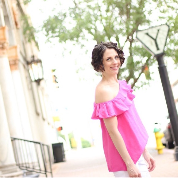 Tops | Nwt Hot Pink One Shoulder Ruffle Top | Poshmark