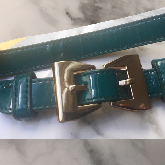 Accessories | Gold Bow Dark Teal Leather Belt 36 | Poshmark