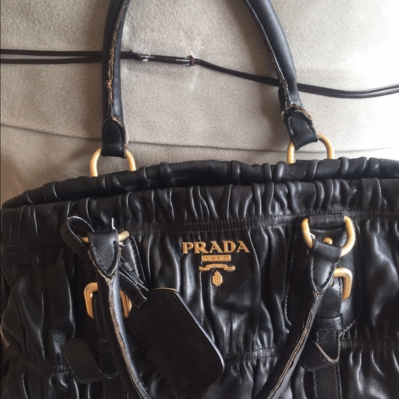 Prada | Bags | Prada Nappa Gaufre Ruched Leather Handbag | Poshmark