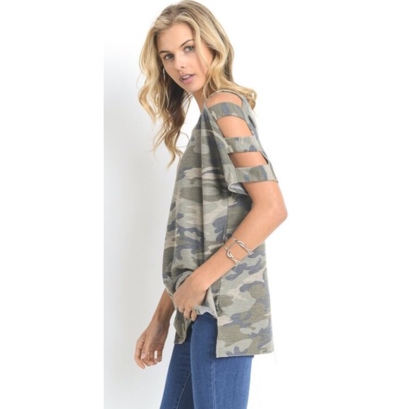 Boutique | Tops | Camouflage Cutout Ladder Sleeve Tunic Top S M L ...
