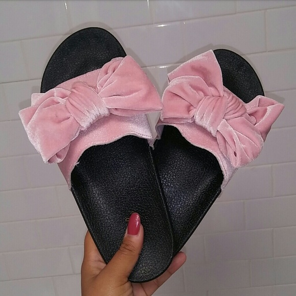 Strut! | Shoes | The Robyn Pink Velvet Bow Slides | Poshmark