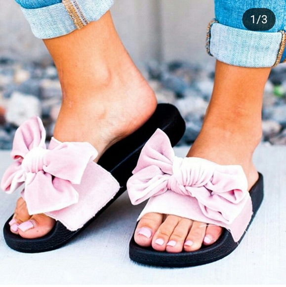 Strut! | Shoes | The Robyn Pink Velvet Bow Slides | Poshmark