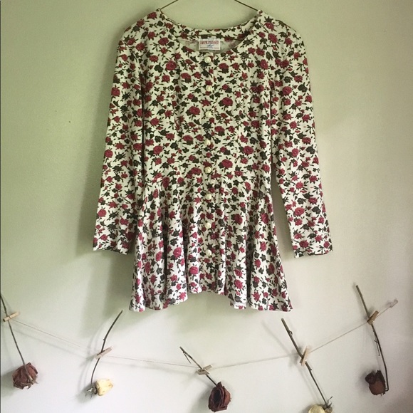 Tops | Romantic Longsleeved Peplum Top With Rose Pattern | Poshmark