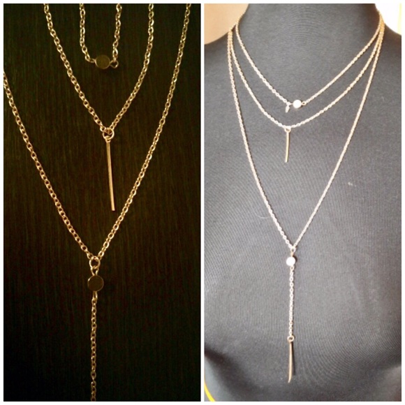 Jewelry | Bar Pendant 3 Layer Gold Or Silver Chain Necklace | Poshmark
