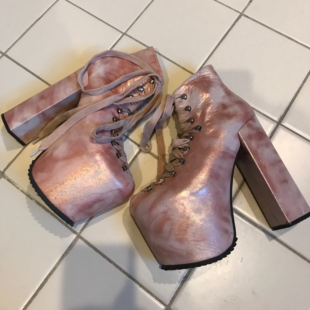Unif Hellbound Platform Shoes Heels Leather Sz 6 - Gem