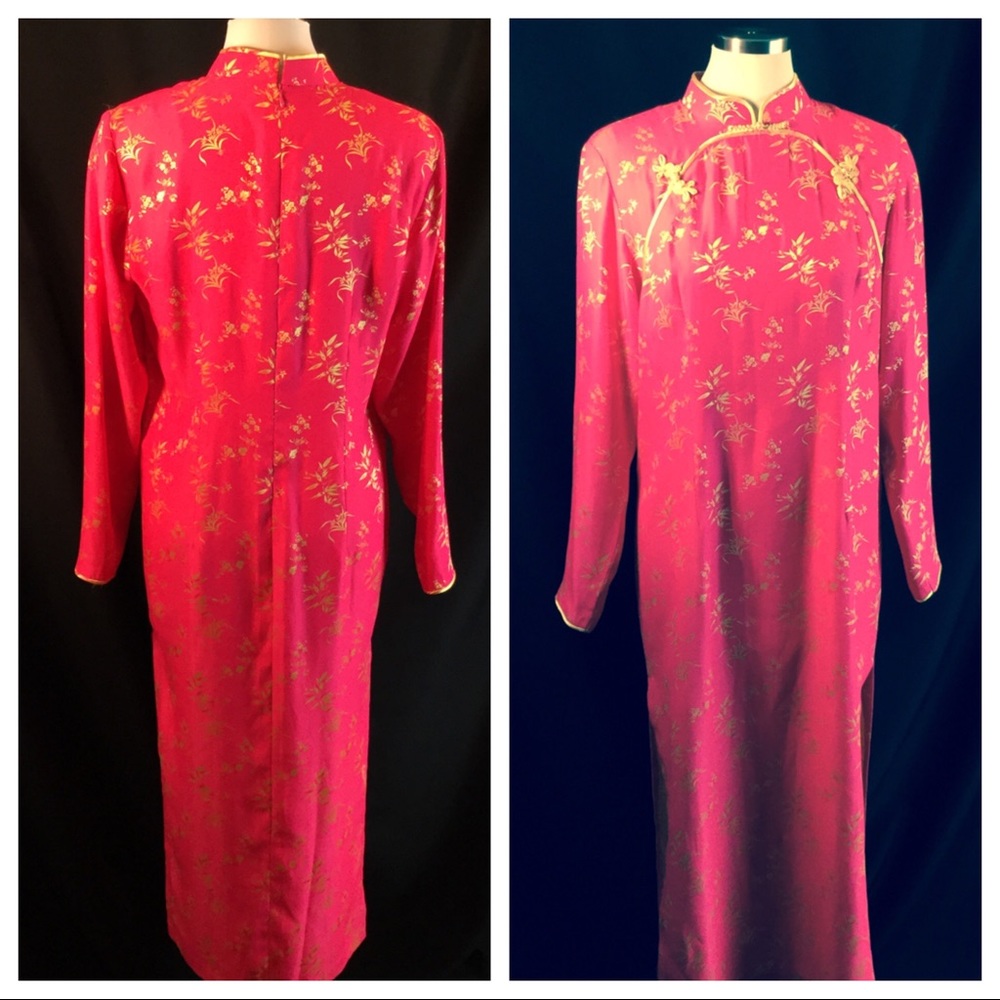 Exotic Hot Pink Gold Asian Cheongsam Tunic Dress - Gem