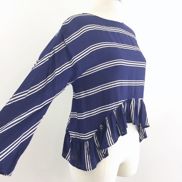 Zara | Tops | Zara Navy Striped Crop Top Ruffle Bottom | Poshmark