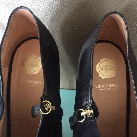 Viktor & Rolf | Shoes | Viktor Rolf Leather And Suede Open Toe Booties ...